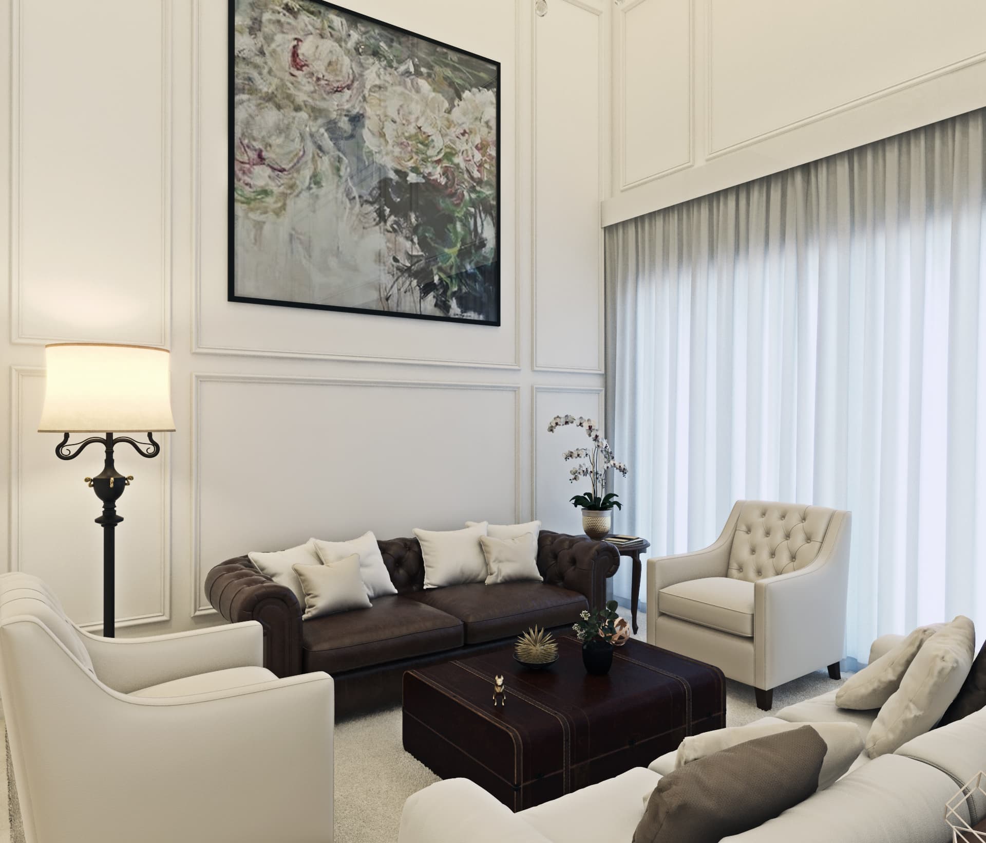 Sala Estilo Neoclássico com Boiseries nas Paredes - Italico Special Homes